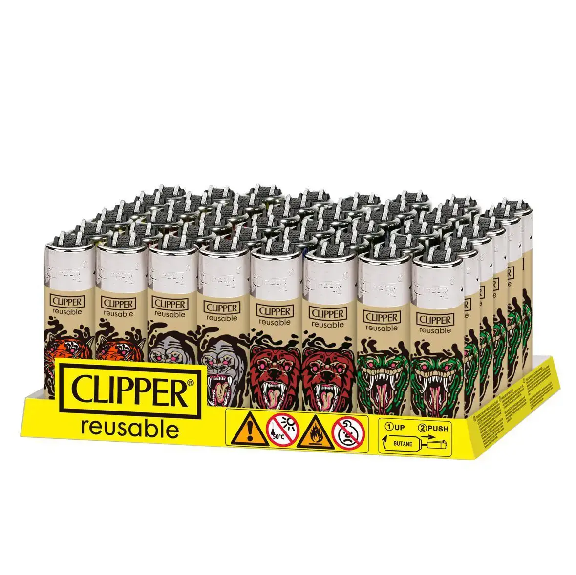 CLIPPER micro Wild Animals - Boite de 48 briquets rechargeables